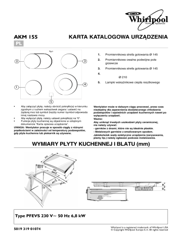 Whirlpool AKT 155/IX Hob Wykres programowy | Manualzz