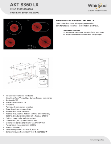 Whirlpool AKT 8360 LX Hob Product Data Sheet | Manualzz