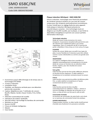Whirlpool SMO 658C/NE Hob Product Data Sheet | Manualzz