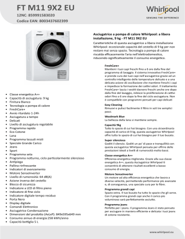 Whirlpool FT M11 9X2 EU Dryer Product Data Sheet | Manualzz