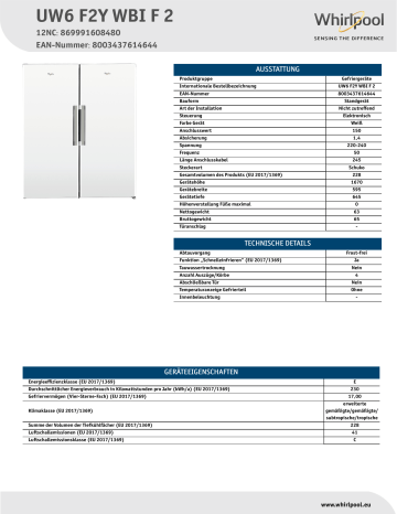 Whirlpool UW6 F2Y WBI F 2 Freezer NEL Data Sheet | Manualzz