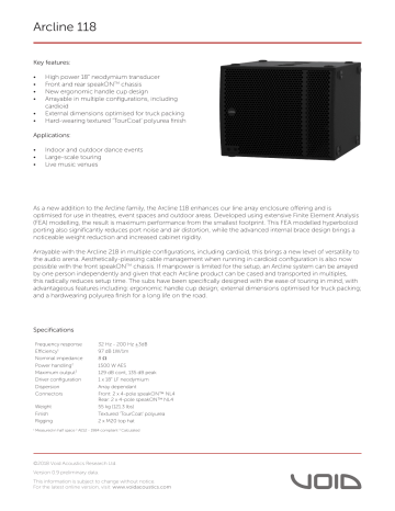 Void Arcline 118 Specification Sheet | Manualzz