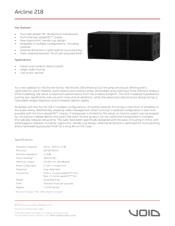 Void Arcline 218 Specification Sheet | Manualzz