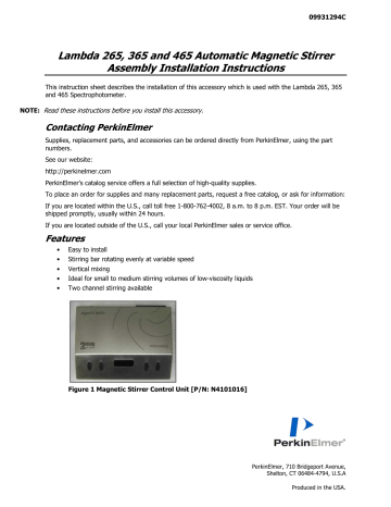 Perkin-Elmer Lambda 365 Assembly/Installation Instructions | Manualzz