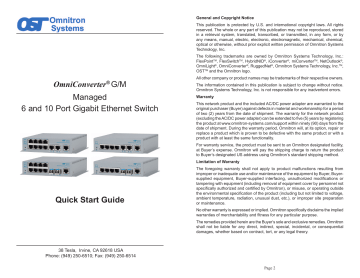 Omnitron Systems OmniConverter G/M Quick Start Manual | Manualzz