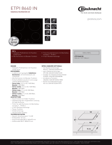 Bauknecht ETPI 8640/IN Hob Product Data Sheet | Manualzz