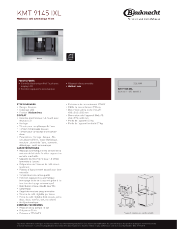 Bauknecht KMT 9145 IXL Built-in coffee machine Product Data Sheet ...