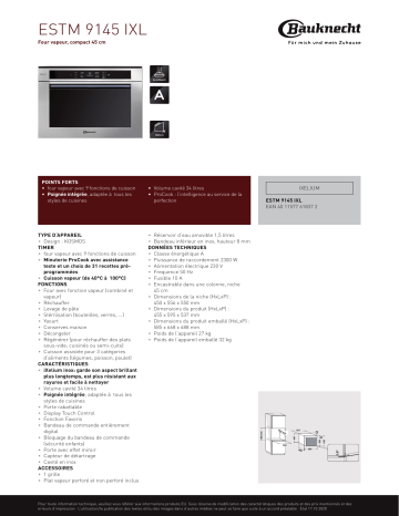 Bauknecht ESTM 9145 IXL Steam-Oven Product Data Sheet | Manualzz