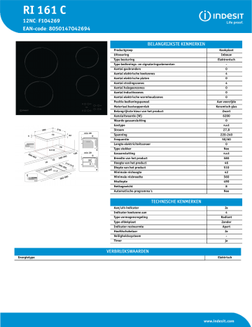 Indesit RI 161 C Hob Product Data Sheet | Manualzz