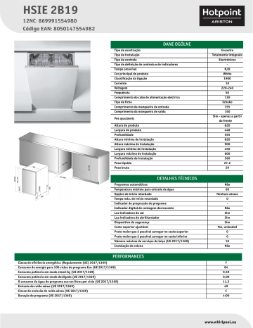 HOTPOINT/ARISTON HSIE 2B19 Dishwasher NEL Data Sheet | Manualzz