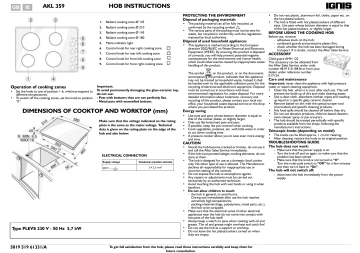 Ignis AKL 359/BR/02 Hob Program Chart | Manualzz