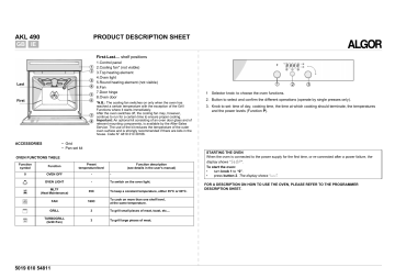 ALGOR AKL 490 Oven Program Chart | Manualzz
