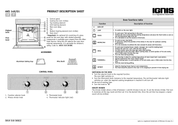 Ignis AKS 149/01 NA Oven Program Chart | Manualzz