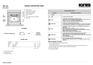 Ignis AKS 150 WH Oven Program Chart | Manualzz