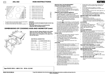 Ignis AKL 810/NE/01 Hob Program Chart | Manualzz