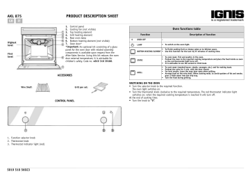 Ignis AKL 875 WH Oven Program Chart | Manualzz
