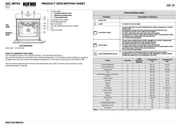 Ignis AKL 887/WH/01 Oven Program Chart | Manualzz