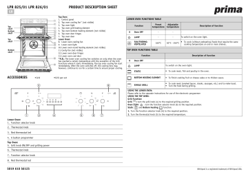 Prima LPR 825/01 Oven Program Chart | Manualzz