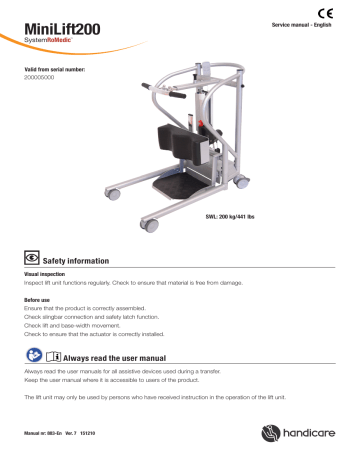 Handicare SystemRoMedic MiniLift200 Service Manual | Manualzz