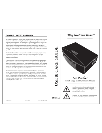 Airwise Air Purifier Use And Care Manual | Manualzz