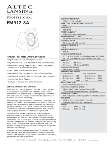 Altec Lansing FM912-8A SPEAKER SYSTEM Dimensions | Manualzz