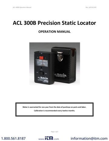 ACL Staticide ACL 300B Operation Manual | Manualzz