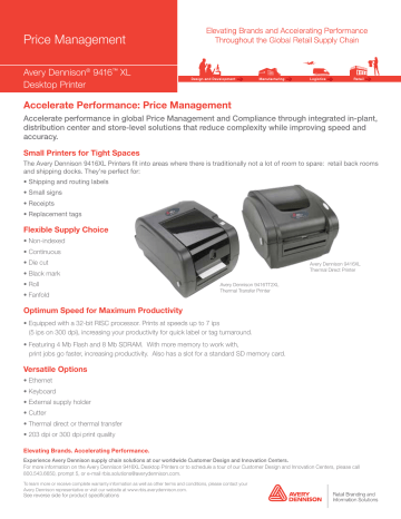 Avery Dennison Monarch 9416 XL Specifications | Manualzz