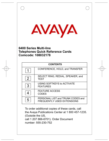 Avaya 6400 Series Quick Reference Card | Manualzz