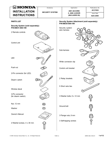 Honda 08E51-S84-100 Installation Instructions Manual | Manualzz