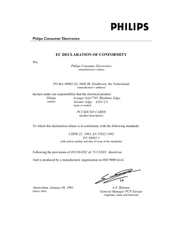 Philips Rhythmic Edge Declaration Of Conformity | Manualzz