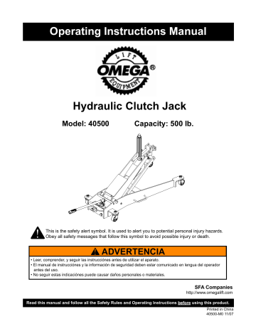 Omega Lift 40500 Operating Instructions Manual | Manualzz