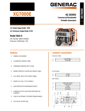 Generac Power Systems XG7000E XG SERIES Specification | Manualzz