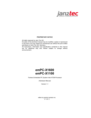 Janz Tec emPC-X1100, emPC-X1600 Hardware Manual | Manualzz
