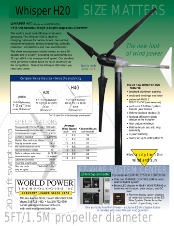 World Power Technologies WHISPER H20 Datasheet | Manualzz
