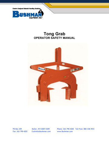 Bushman Tong Grab Operators Safety Manual | Manualzz