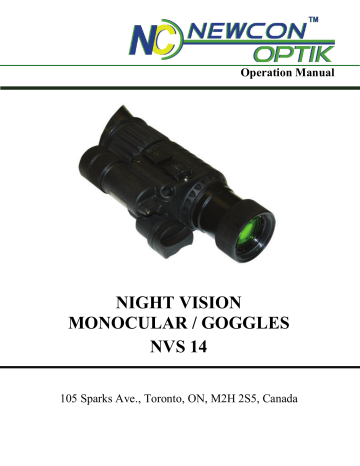 Newcon Optik NV207-G2, NVS 14 Operation Manual | Manualzz