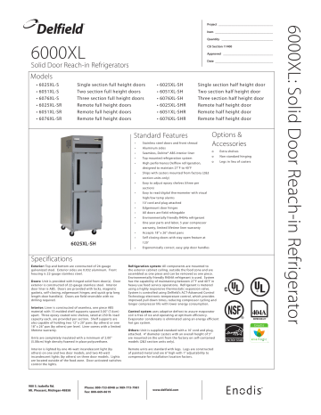 Delfield 6000XL Series Specifications | Manualzz