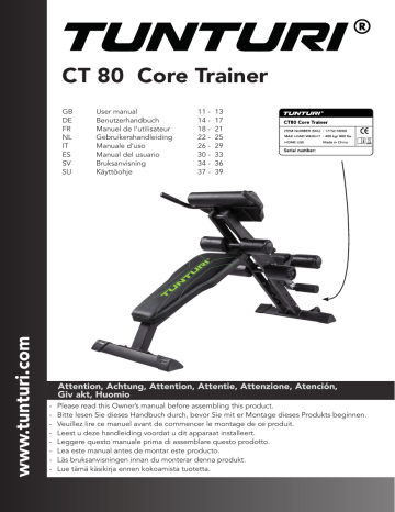 Tunturi CT80 Core trainer Benutzerhandbuch | Manualzz