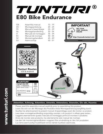 Tunturi E80 Bike Endurance Benutzerhandbuch | Manualzz