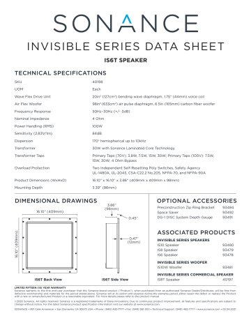 Sonance IS10 Data Sheet | Manualzz