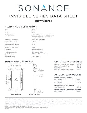 Sonance IS10 Data Sheet | Manualzz