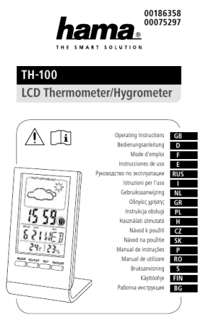 Hama 00186358, TH-100 LCD Thermometer/Hygrometer Bedienungsanleitung | Manualzz