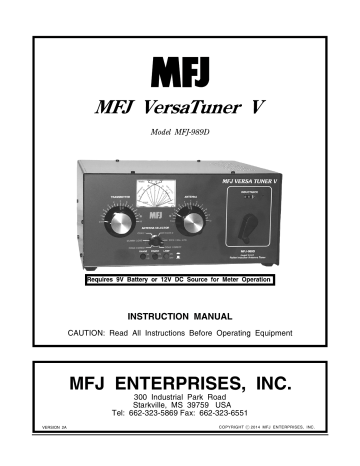 MFJ 989D ANTENNA TUNER, 1.8-30 MHz, LEGAL POWER Instruction manual ...