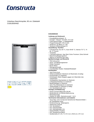CONSTRUCTA CG5US00HAD Unterbau-Geschirrspüler Spezifikation | Manualzz