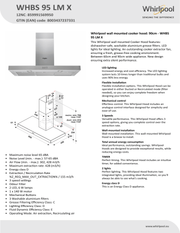 Whirlpool WHBS 95 LM X Hood Product Data Sheet | Manualzz