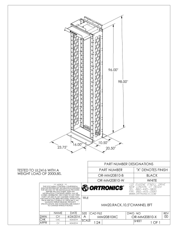 Legrand MM20 Channel Rack, 10.5"D channel, 7'H, 51 RU, Specification ...