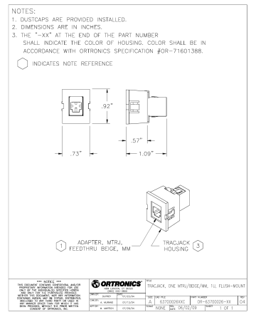 Ortronics 63700026 TracJack Module, 1-MT-RJ Specifications | Manualzz