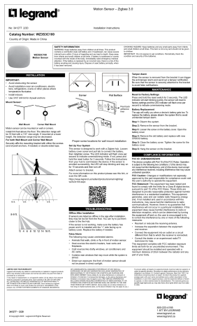 Legrand Motion Sensor Zigbee 3.0 Installation Instructions | Manualzz