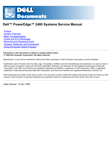 Dell PowerEdge 2400 server Service Manual | Manualzz