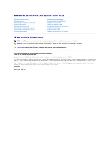 Dell Studio Slim D540S desktop Manual de usuario | Manualzz